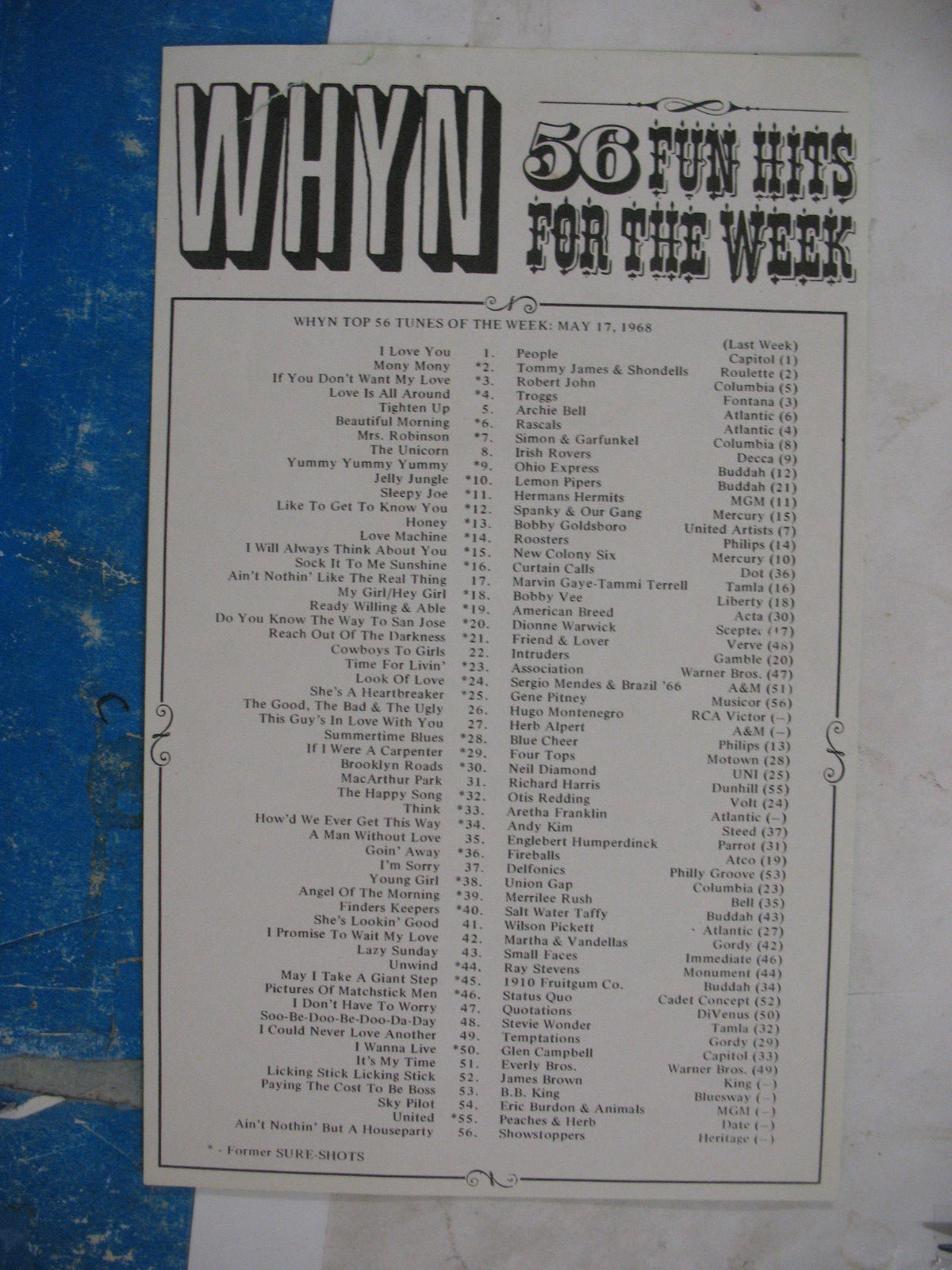 WHYN 56 Springfield MA Radio Music Survey May 17 1968 I Love You People ...