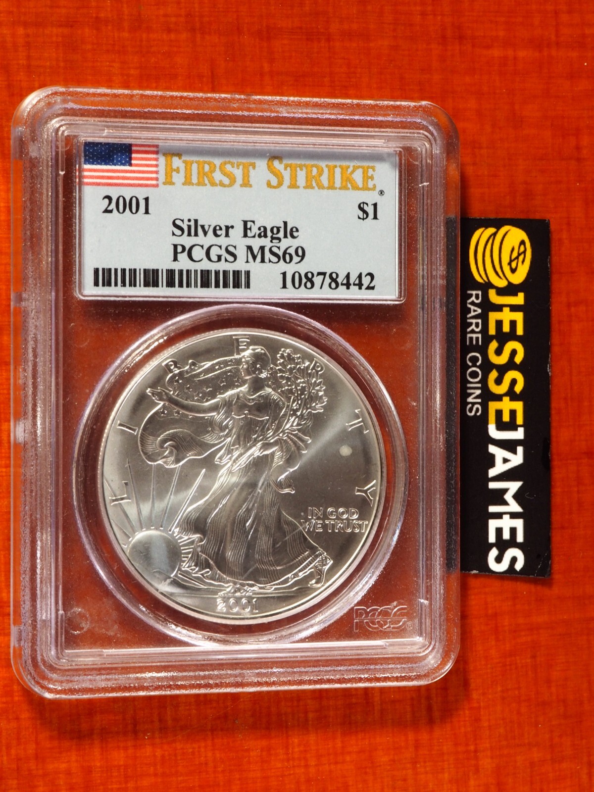 2001 $1 AMERICAN SILVER EAGLE PCGS MS69 FLAG FIRST STRIKE LABEL | eBay