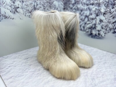 Goat Real Fur boots for Women Brown/creamy Winter Boots Furry Mukluks ...
