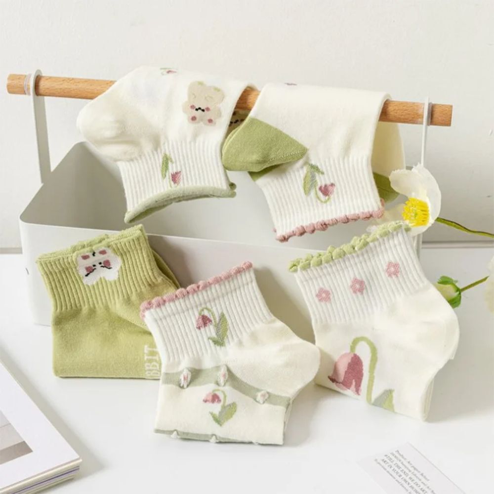 5 Pairs/Pack Breathable Sock Polyester and Spandex Lace Socks Women ...