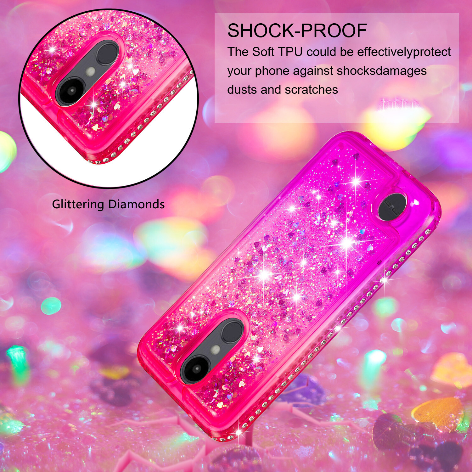 For LG Aristo 2/3,LG Zone 4/K8 Case Sparkly Floating Liquid Glitter ...