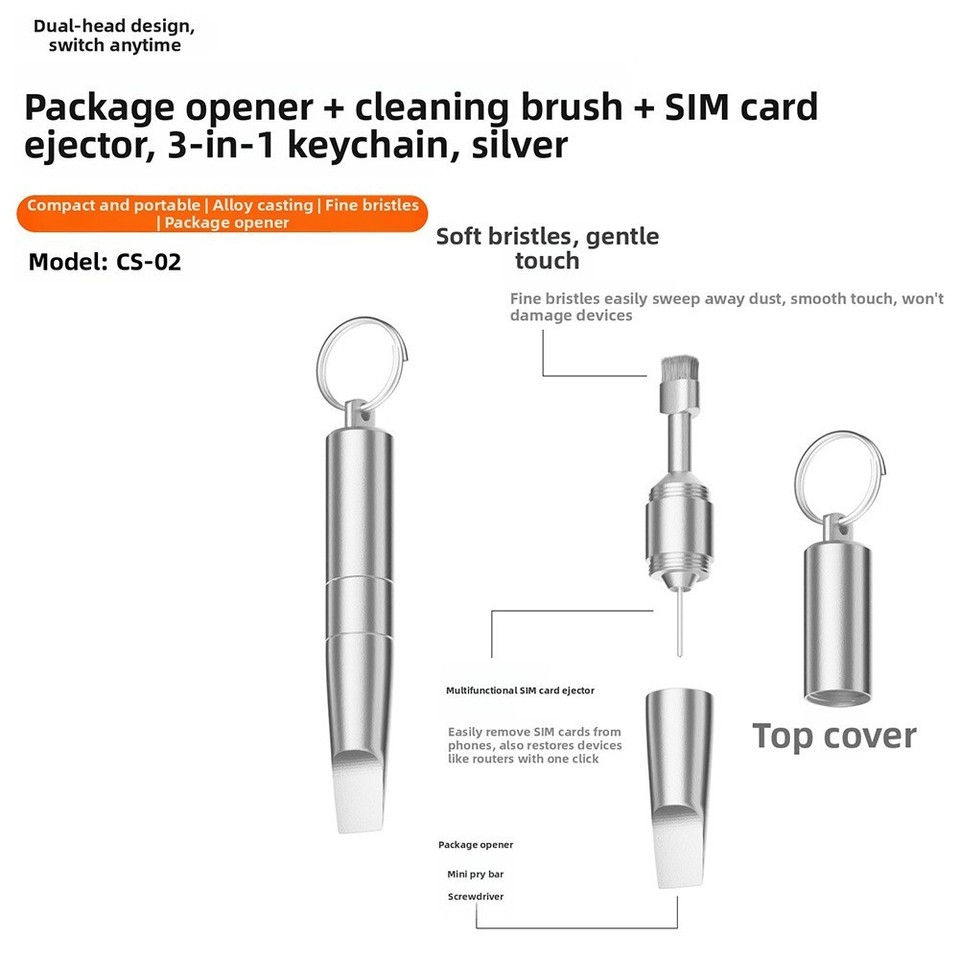 Handy SIM Card Tool with Eject Pin Reset Needle and Dust Brush Silver ...