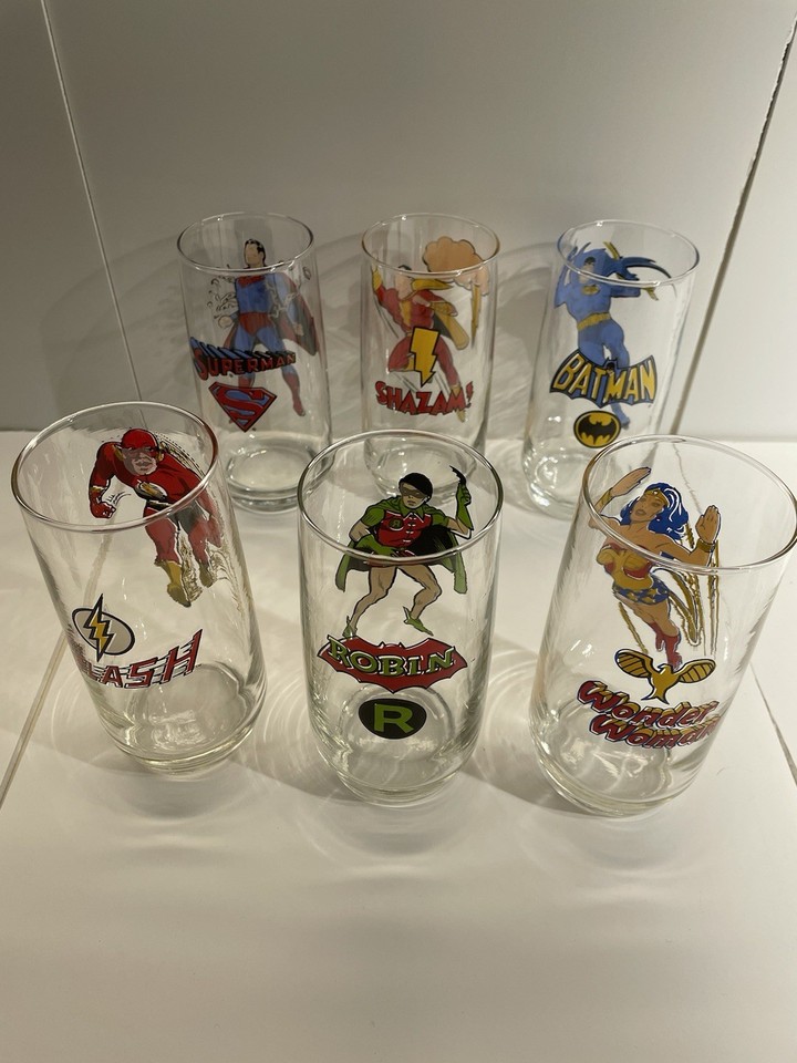 1978 Pepsi Glass Superhero, Full Set Of 6 Round Bottom Glasses DC ...