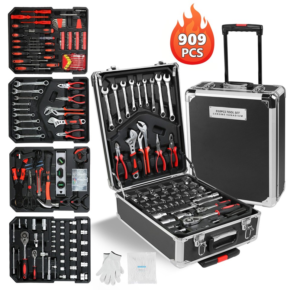 909 PCS Tool Set Mechanics Tool Kit Wrenches Socket Repair Tool Case w ...