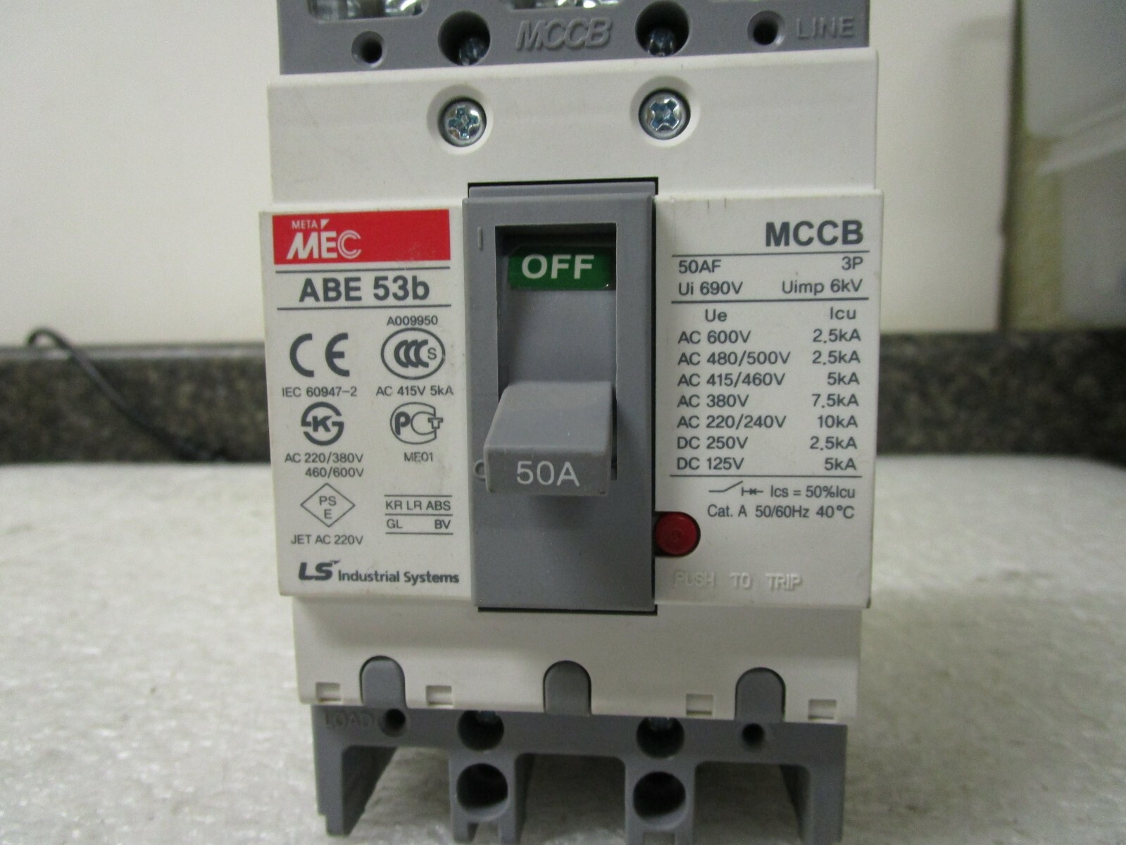 New! LS Industrial Meta MEC ABE 53b 50A 3P Circuit Breaker 50AF Ui 690v ...
