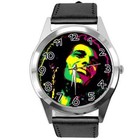 Black Leather Round Watch for Reggae Fans | eBay