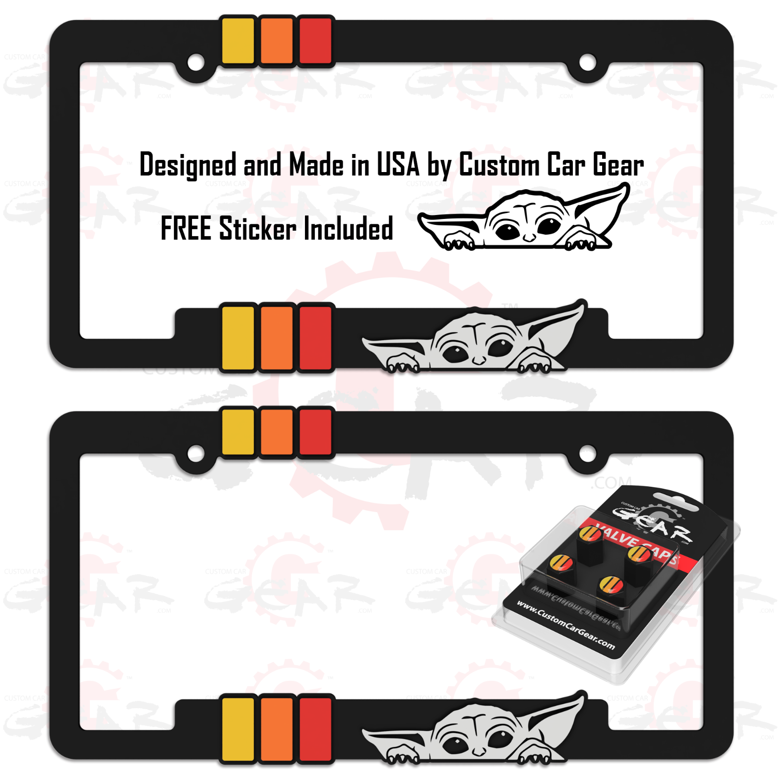 2 RETRO YODA-Grogu License Plate Frame Fits Toyota Tacoma & Valve Stem ...