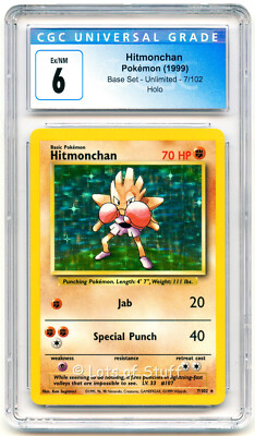CGC 6 EX/NM Hitmonchan Base Set Unlimited Holo Pokemon 1999 7/102 -01 ...