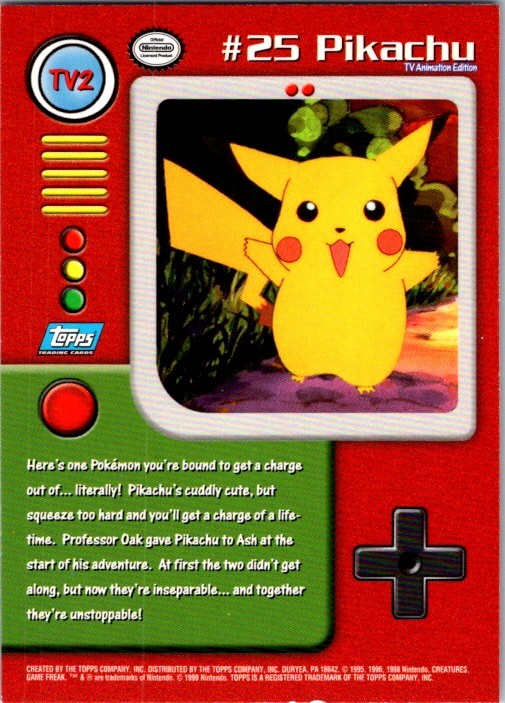 1999 Topps Pokemon TV Animation Series 1 #TV2 Pikachu Blue Topps Logo ...