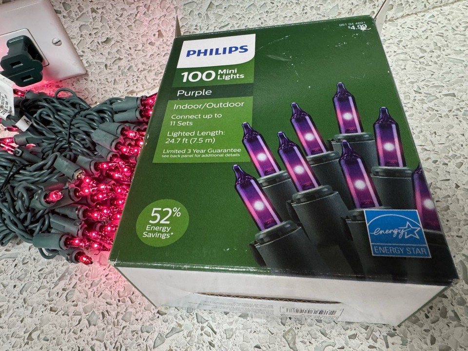 Philips Purple Mini String 100 Lights Green Wire 24.7ft Indoor Outdoor ...