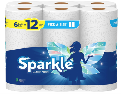 Sparkle Pick-A-Size Paper Towels Spirited Prints 6 Double Rolls = 12 ...