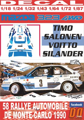 DECAL MAZDA 323 4WD T.SALONEN R.MONTECARLO 1990 8th (09) | eBay Australia