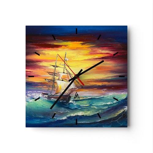 Horloge murale en verre 30x30cm Silencieuse mer vague bateau Wall Clock ...