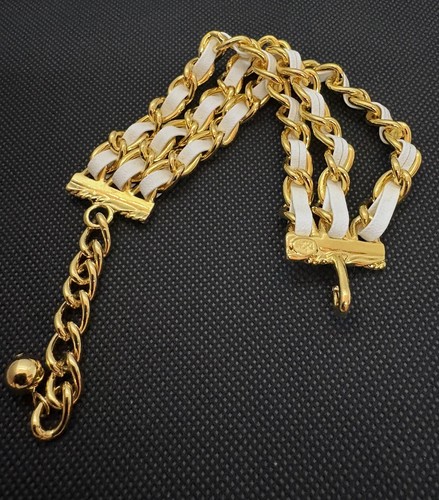 Joan Rivers White Leather Weave Gold-tone Chain Bracelet Adjustable ...