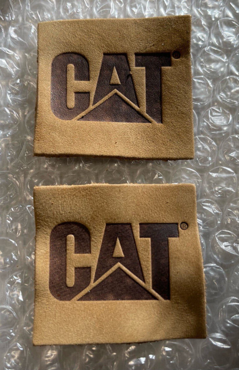 Lot of 2 CAT Caterpillar Leather Hat/Shirt Patches, approx. size 1 7/8 ...