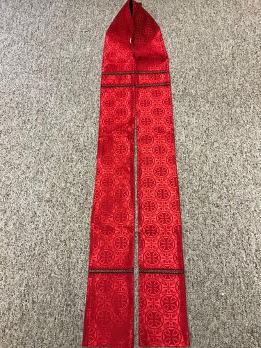 Red clergy stole with cross design and red galloon. | eBay