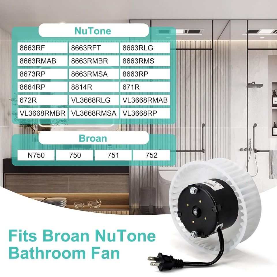 For Nutone 8663RP 8664RP 8814 671R S97017705 Bathroom Room Fan Motor ...