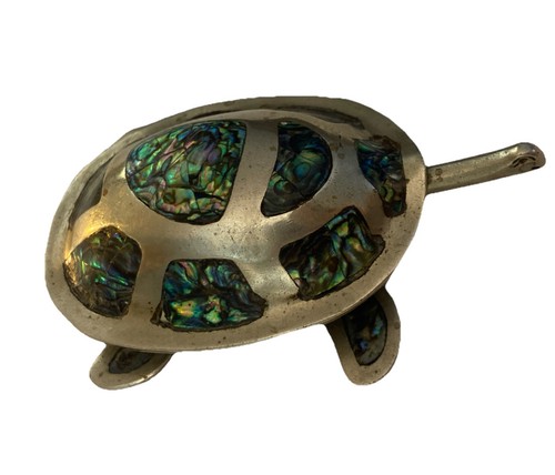 Vintage Alpaca Silver & Abalone Turtle Trinket Box Hinged Lid Handmade ...