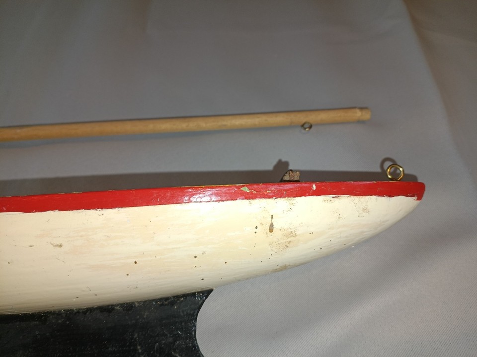 Vintage Wooden Metal Fin Pond Yacht Toy Sailing Boat , For Spares or ...