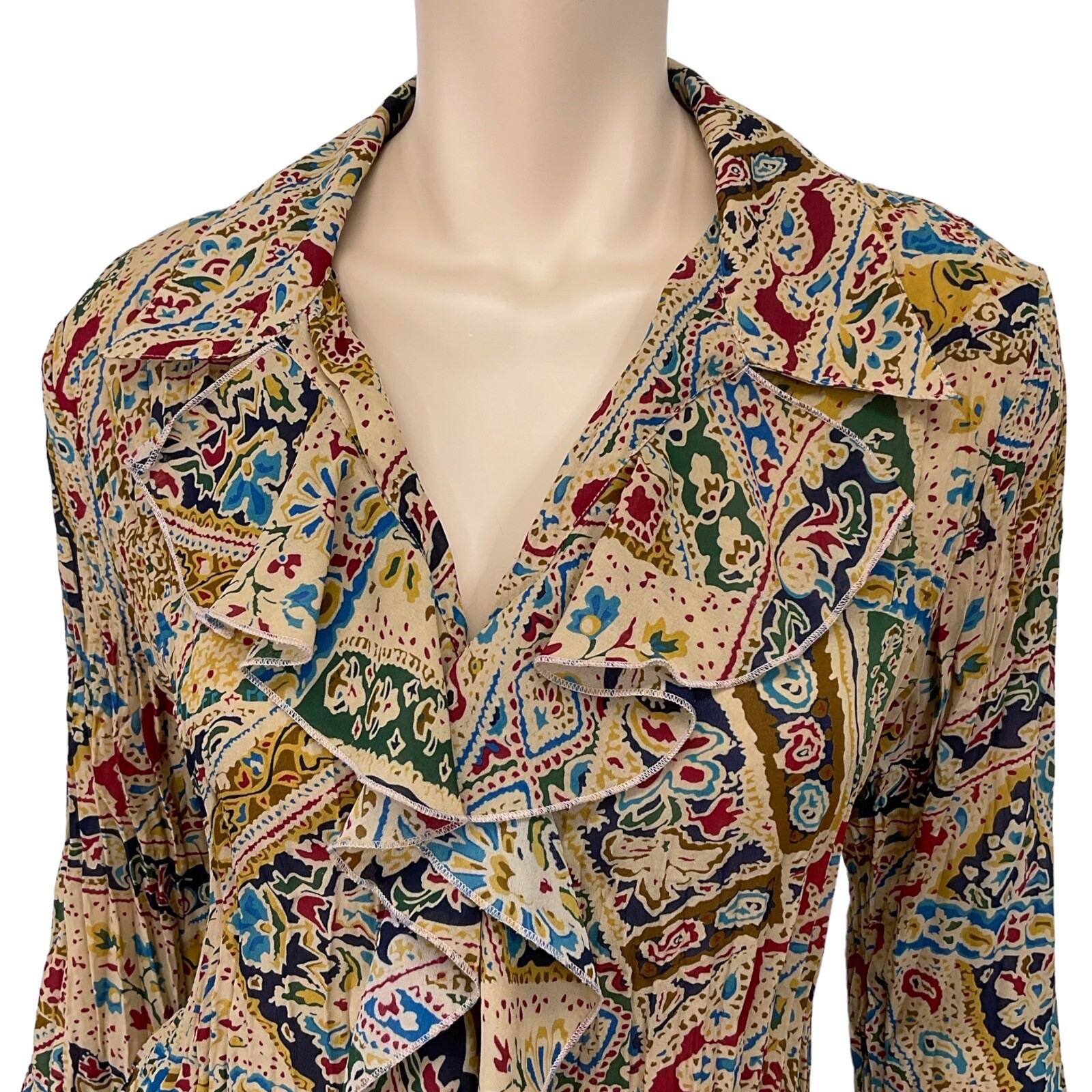 Michele Michelle Vintage Beige Multi Floral Button Do… - Gem