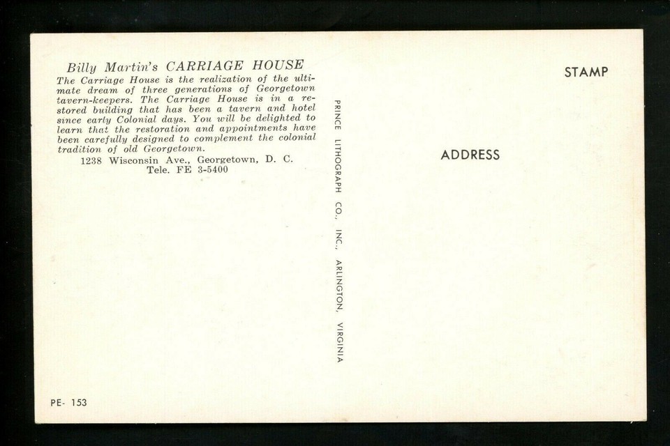 Restaurant postcard Washington DC, Billy Martin's Carriage House ...