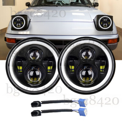 7 inch Round Chrome LED Headlight Hi/Lo Beam for Mazda 1979-85 RX7 1990 ...