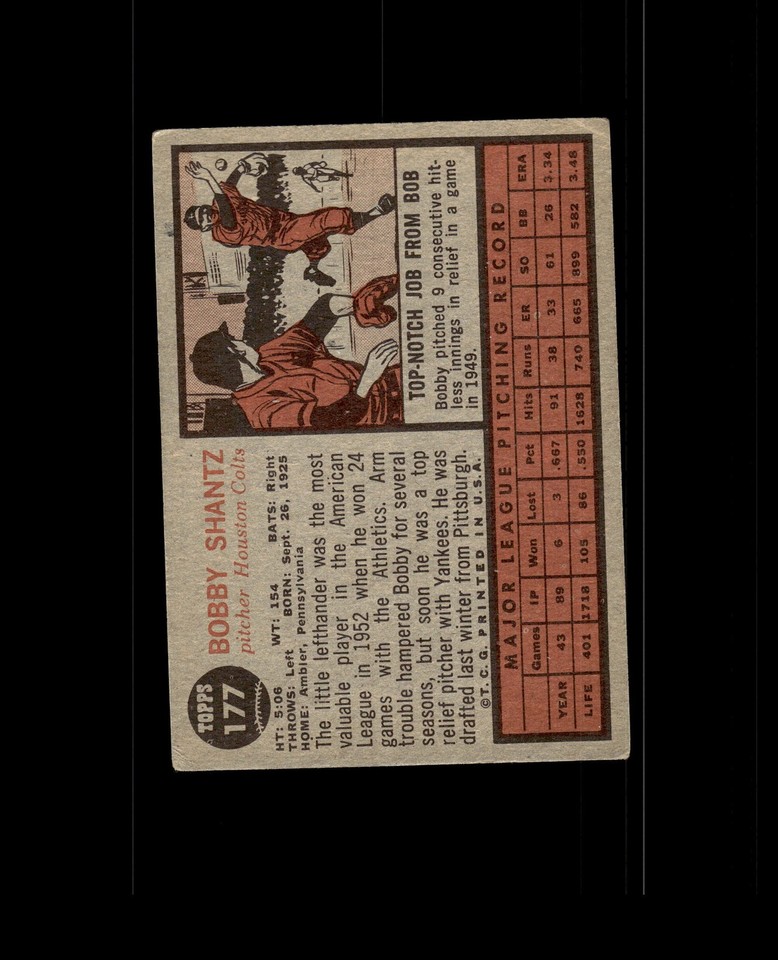 1962 Topps 177 Bobby Shantz VG #D1,447707 | eBay