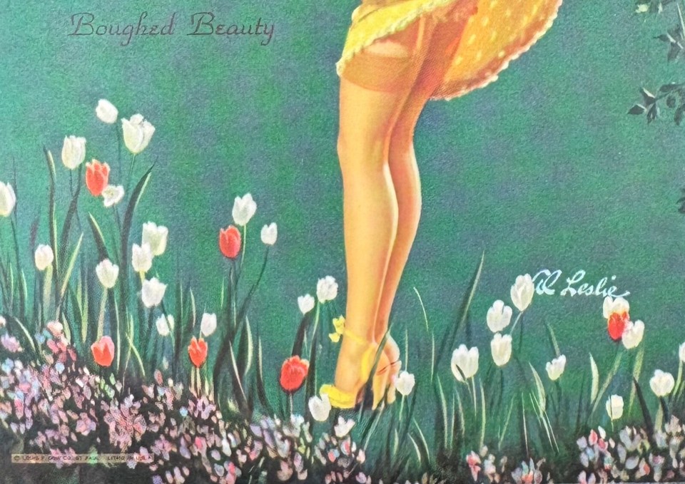 Boughed Beauty, Vintage Al Leslie Pin-Up Print, Calendar Salesman ...