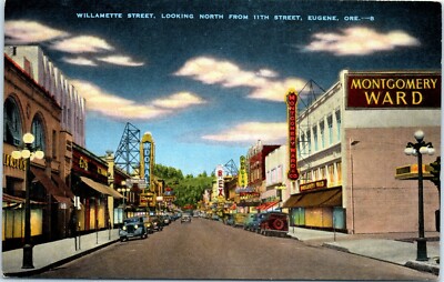 EUGENE OREGON 1940s WILLAMETTE STREET SCENE NEON ADVERTISING SIGNS ...