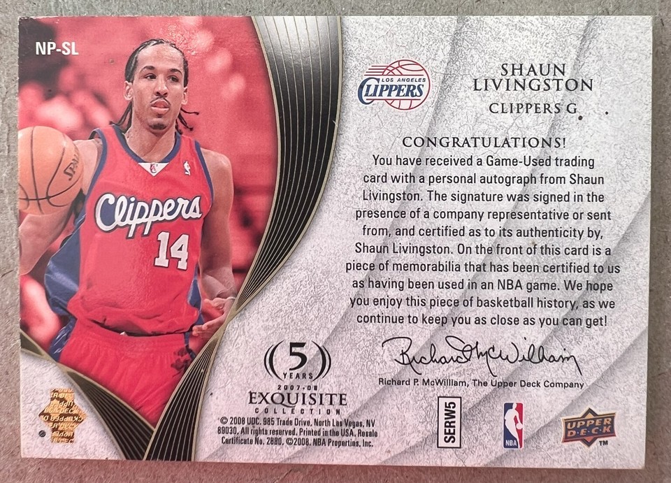 2007 -08 Exquisite Noble Nameplates Shaun Livingston GAME USED Patch ...