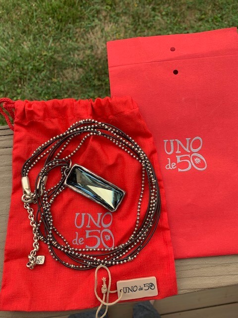 NWT UNO De 50 Aqua Elements Crystal Long Silver Leather Chain CLASICOS ...