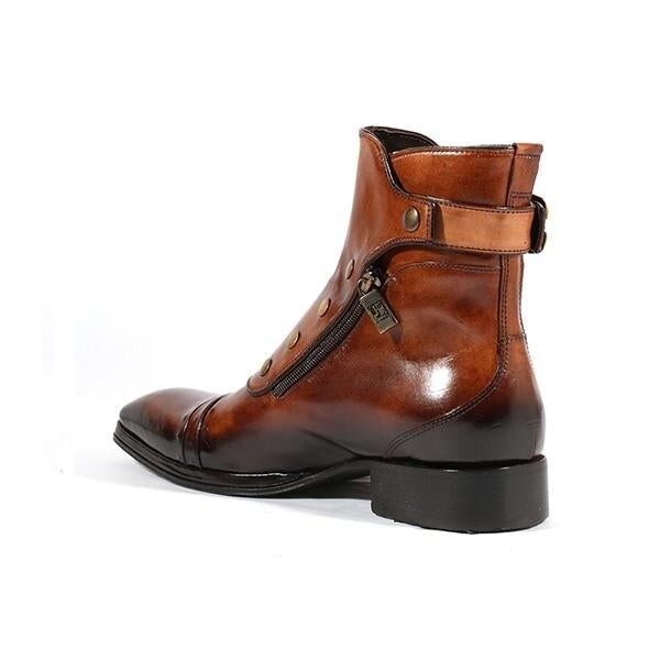 Handmade Leather Boot Brown Side Zipper Chelsea Boots Single Monk Strap ...