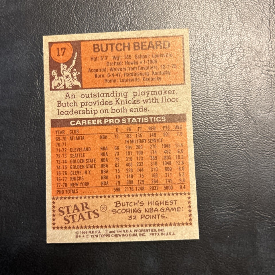 #17 Butch beard New York Knicks 1978-79 Topps Cb2-3 | eBay
