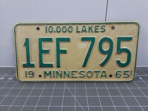Vintage 1965 MINNESOTA License Plate Tag #1EF 795 White Green 10,000 ...