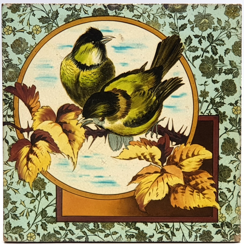 Arts & Crafts Hand Painted 8" Fireplace Tile Birds Design Doulton ...