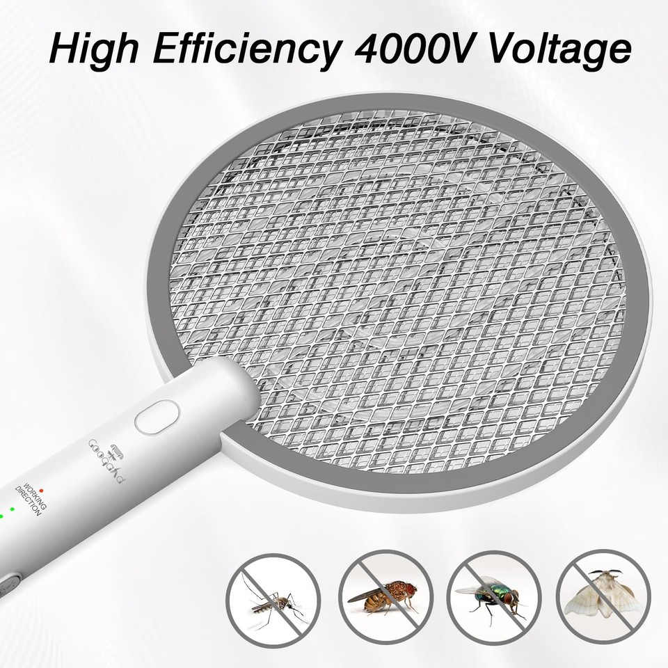 Bug Zapper Racket, 2 in 1 Electric Fly Zapper USB Rechargeable, 4000V ...