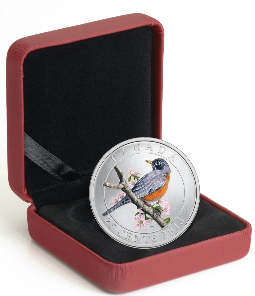 2013 Canada Birds $0.25 American Robin Colored Coin Mint Set UNC 25 ...