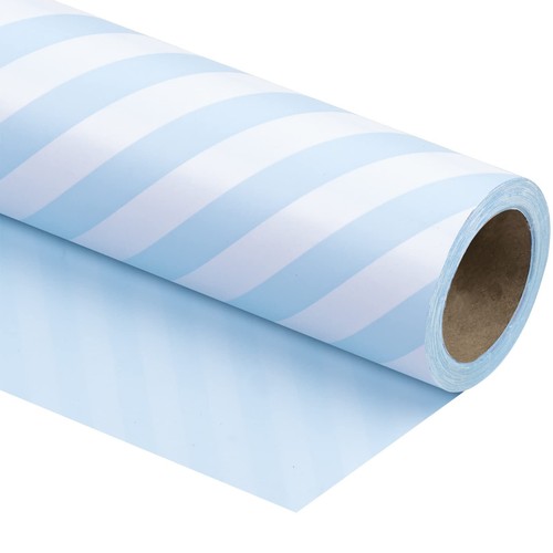 Reversible Wrapping Paper - Baby Blue and Stripes Design for Birthday ...