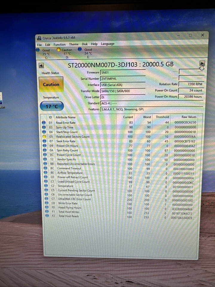 Seagate Exos X20 20TB SATA Hard Drive Note Errors On Picture. Works ...