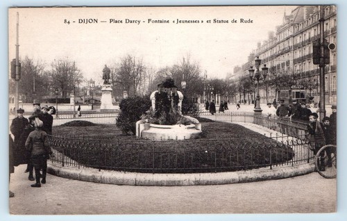 DIJON Place Darcy Fontaine Jeunesses et Statue de Rude FRANCE Postcard ...