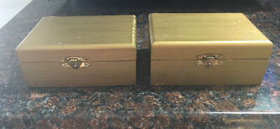 Pair of Gold Wood Jewelry Storage Boxes with Black Velvet Padding | eBay