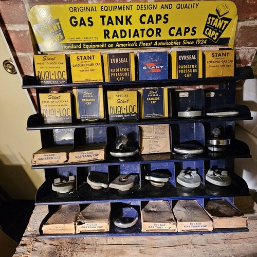 VINTAGE STANT GAS CAP DISPLAY RACK SIGN CHEVROLET PACKARD NASH ESSEX ...