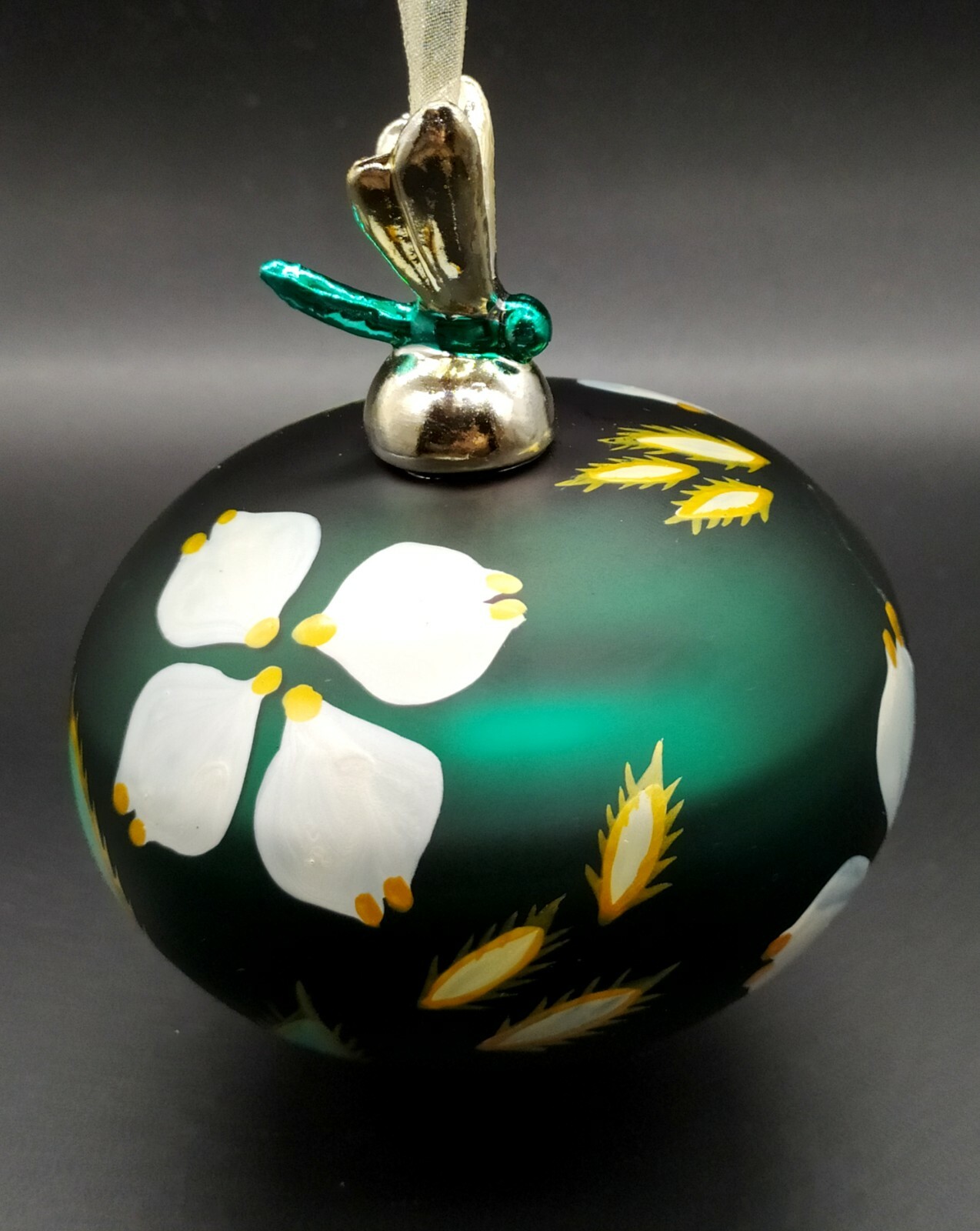 A138# Luxury Glass Onion Green Floral Bauble Dragonfly Porcelain Cap ...