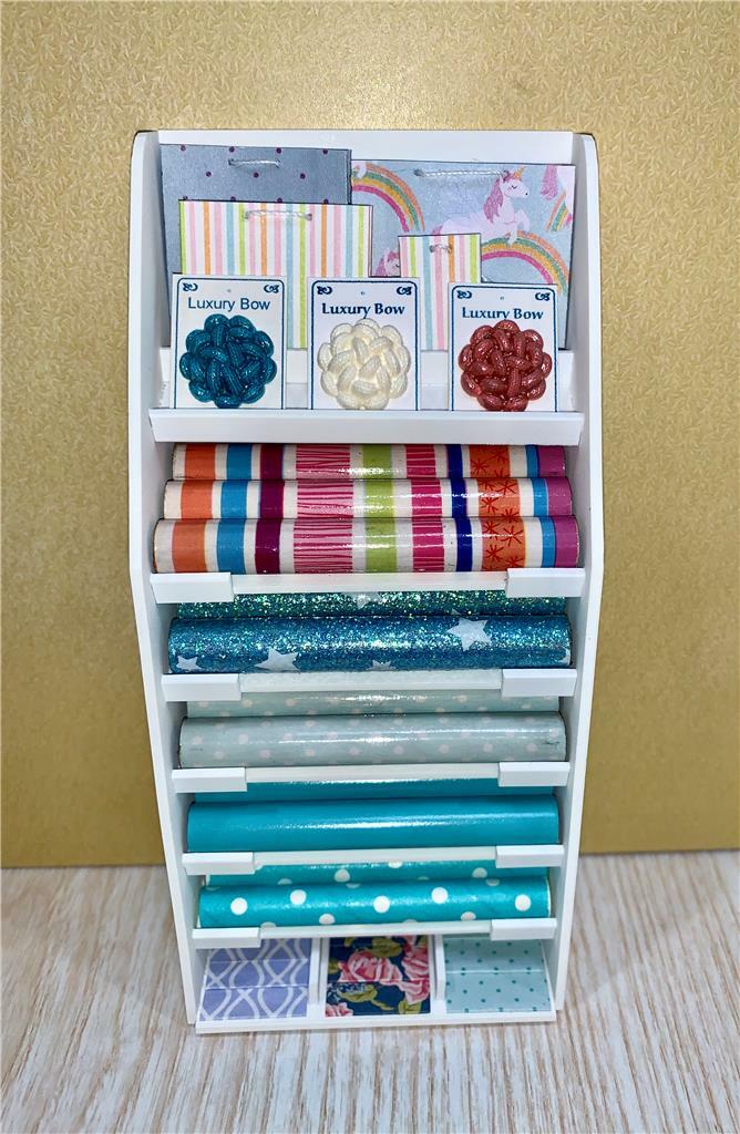 MINIATURE DOLLHOUSE 1:12 SCALE GIFT WRAP DISPLAY STAND PALE BLUES ...