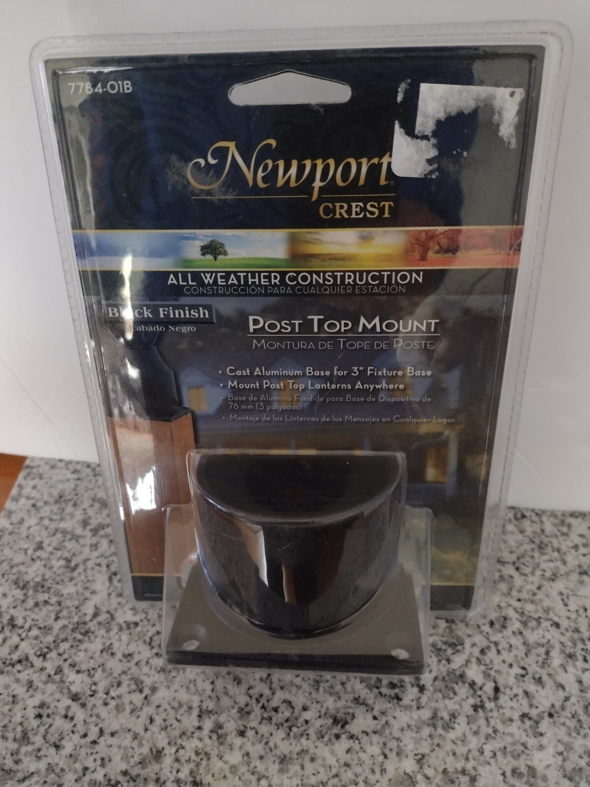 Light Post Top Mount w/Black Cast Alumin. Base for 3" Fixture Base ...