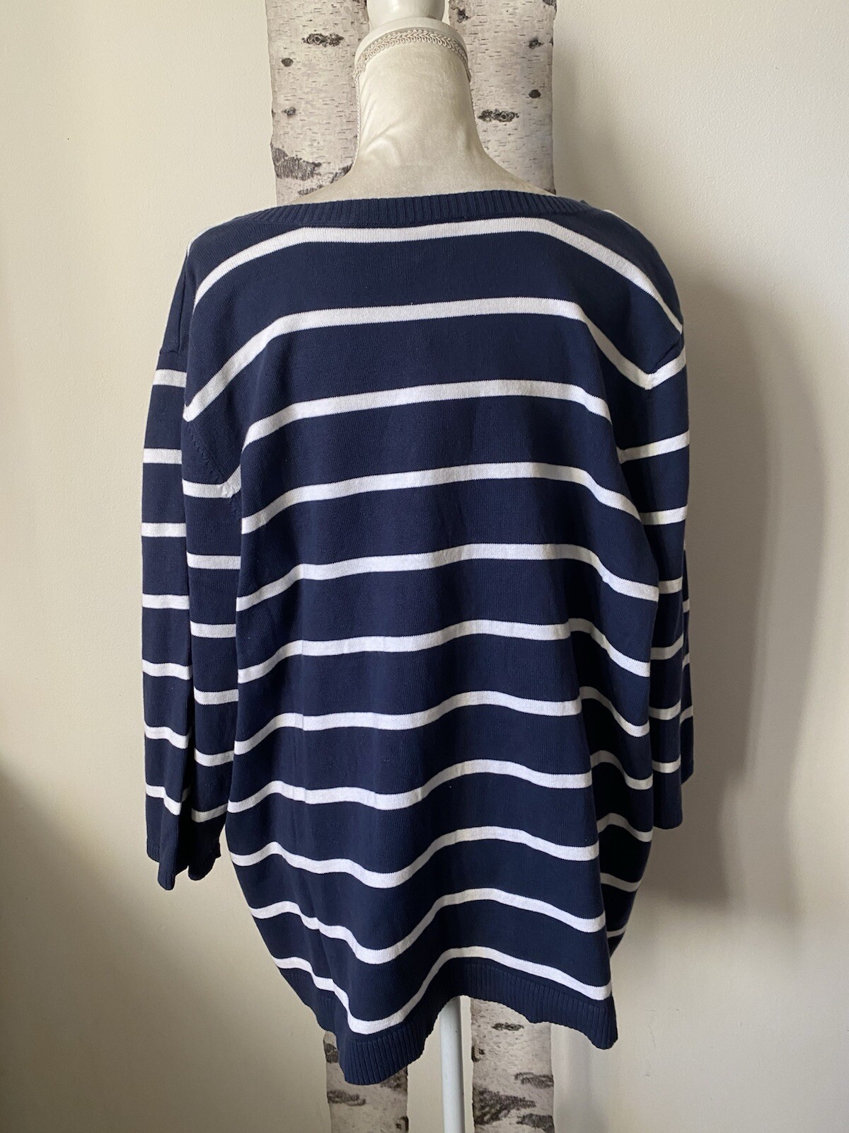 Quacker Factory Sweater Women 3X Plus Blue Pullover 3/4 Sleeve Striped ...