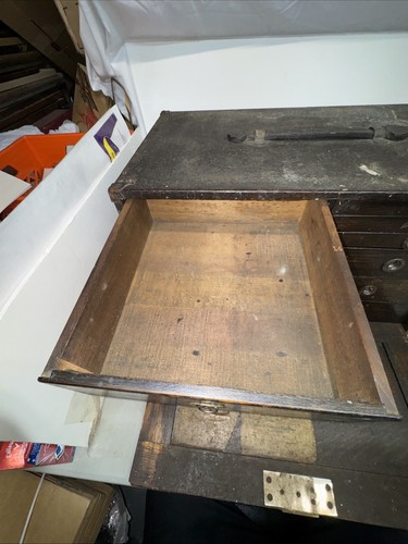 Wooden Machinist Tool Box Chest Wood Oak Toolbox 7 Drawers Starett ...