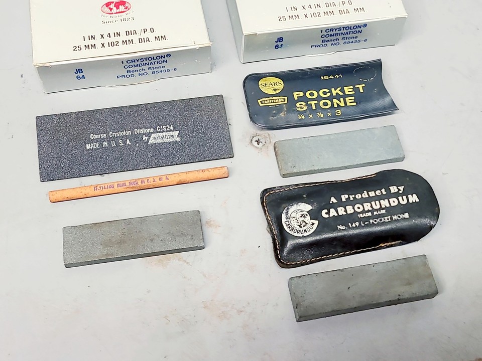 MISC. LOT OF SHARPENING STONE HONES BUCK KNIVES, NORTON, CARBORUNDUM ...