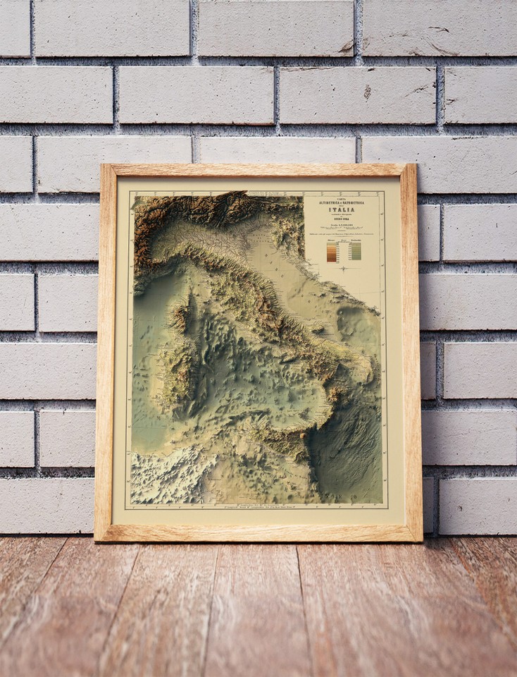 Italy Map, Italy Bathymetric 2D Relief Map, Italy Vintage Map - 2D Flat ...