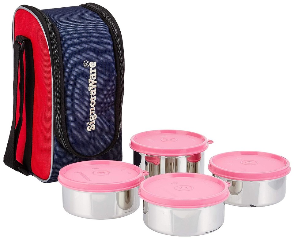 Signoraware Executive Max Fresh Stainless Steel Lunch Box Set, Set of 4 ...